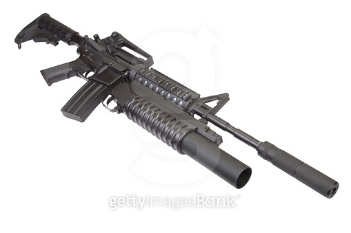 M4 carbine with silencer equipped with an M203 grenade launcher 이미지 ...