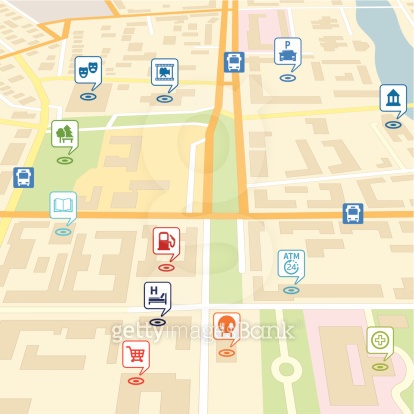 Vector city map with pin location pointers 이미지 (503291211) - 게티이미지뱅크