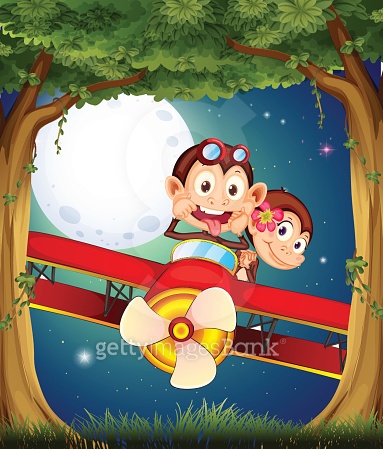 forest with monkeys riding on a plane 이미지 (483751977) - 게티이미지뱅크