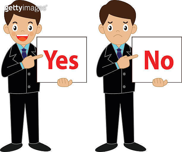 Business man holding Yes or No sign (502756019) 일러스트, 무료 일러스트 - 게티이미지뱅크
