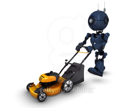 Android with lawn mower (513179689) - 게티이미지뱅크