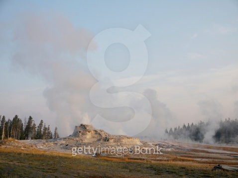 Yellowstone Geyser erupting in the morning 이미지 (508938035) - 게티이미지뱅크