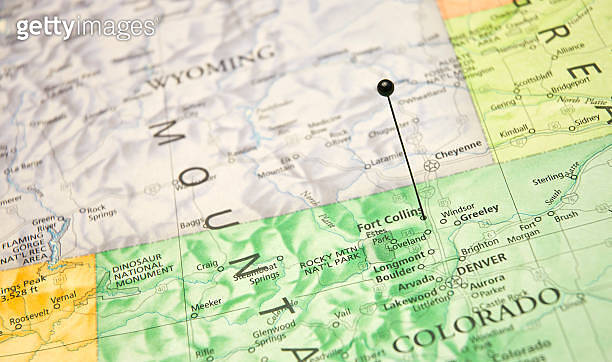 Macro Travel Map Of Fort Collins And Denver Colorado (477872677) - 게티이미지뱅크