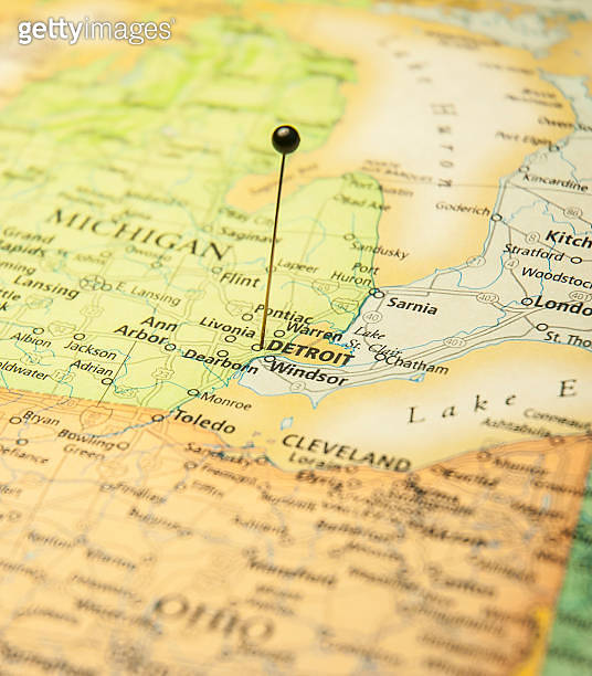 Macro Travel Road Map Of Detroit Michigan And Surrounding States ...
