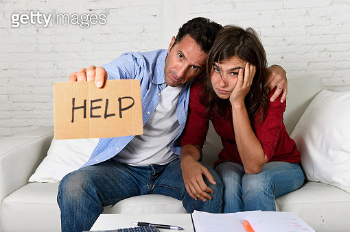 couple worried in bad financial situation stress asking for help ...