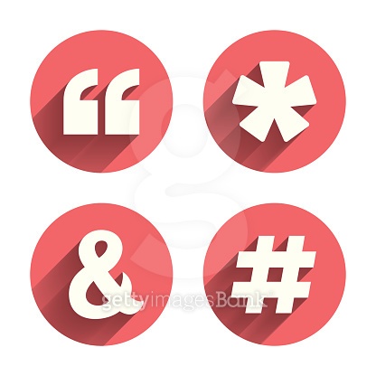 Quote, asterisk footnote icons. Hashtag symbol (488087244) - 게티이미지뱅크
