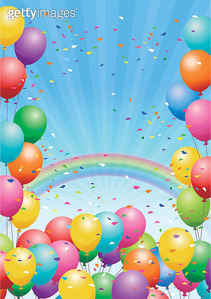 festival background with balloons and rainbow (499847506) 일러스트, 무료 일러스트 ...