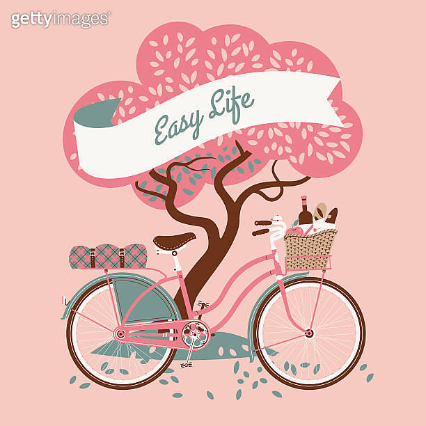 Easy life concept design with tree and vintage bicycle (466536812) 일러스트 ...