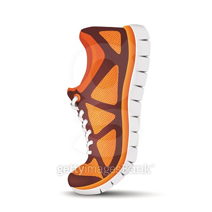 Realistic bright curved sport shoes for running. Vector illustration ...