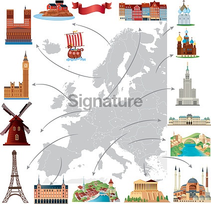 Cartoon map of Europe (539347411) - 게티이미지뱅크