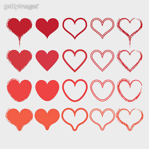 Set of different heart shapes icons in modern red colors 이미지 (531586005 ...