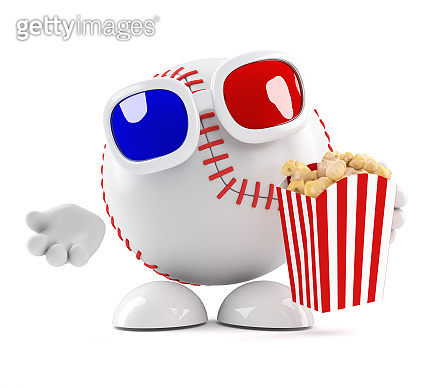 3d Baseball character eats popcorn at the movies (500505519) - 게티이미지뱅크