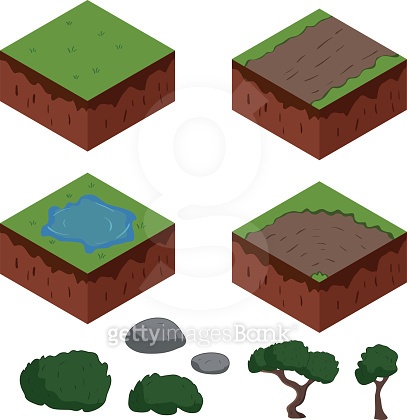 Set of cartoon isometric ground elements for games. vector 이미지 ...
