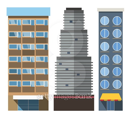 Vector buildings set skyscrappers, small house isolated on white ...