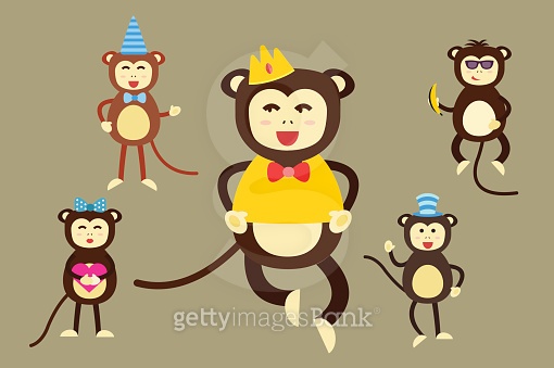 Happy cartoon vector monkey dancing party birthday background ...