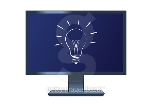 Symbol of the light bulb on the computer lcd monitor 이미지 (467202206 ...