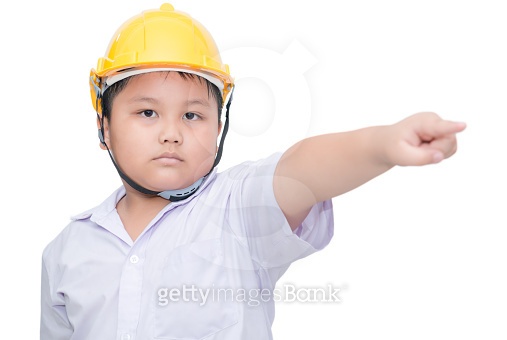 fat boy engineer pointing hand to commands isolated 이미지 (482570686 ...