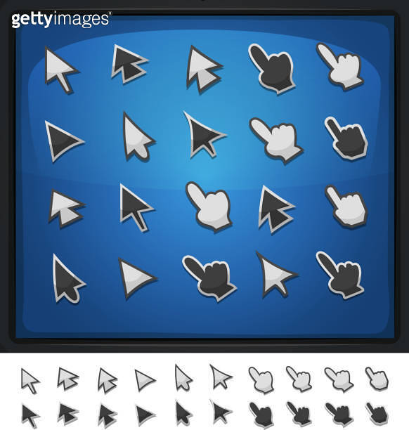Comic Computer Cursors, Pointers And Arrows Icons (539261189) - 게티이미지뱅크