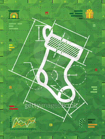 Christmas stocking symbol as technical blueprint drawing (498794396 ...