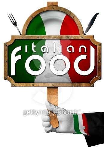 Italian Food - Sign with Hand of Chef 이미지 (486721042) - 게티이미지뱅크