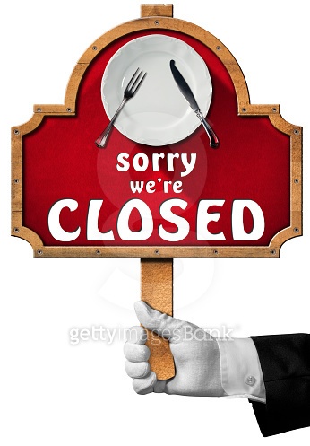 Sorry we are Closed - Sign with Hand of Waiter (475289292) - 게티이미지뱅크