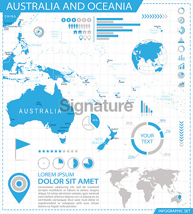 Australia and Oceania - infographic map - Illustration 이미지 (486826590 ...