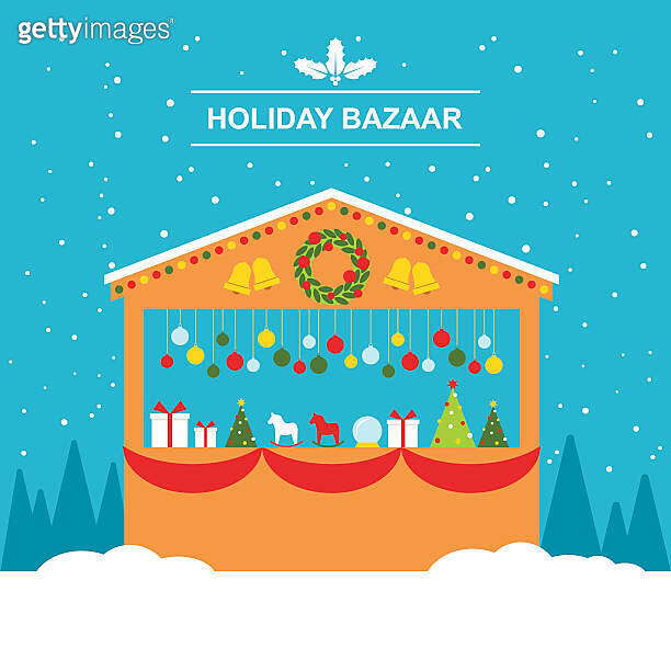 Christmas bazaar booth flat design illustration 이미지 (498950808) - 게티이미지뱅크