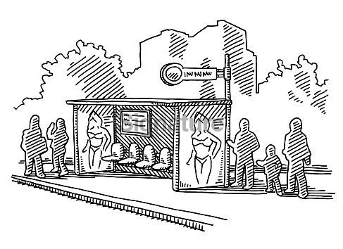 People Waiting On Bus Stop Drawing 이미지 (473158226) - 게티이미지뱅크