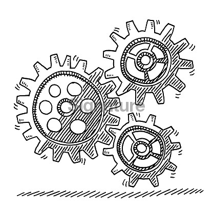 Three Connected Gears Teamwork Concept Drawing 이미지 (476829274) - 게티이미지뱅크