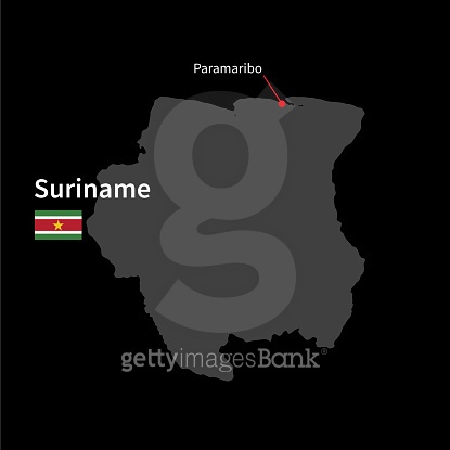Detailed map of Suriname and capital city Paramaribo with flag ...
