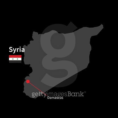 Detailed map of Syria and capital city Damascus with flag (468509672 ...
