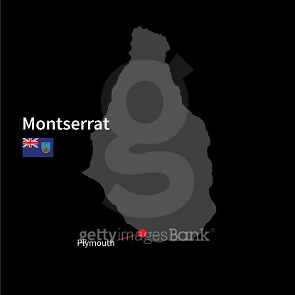 Detailed map of Montserrat and capital city Plymouth with flag ...