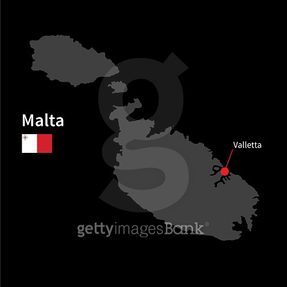 Detailed map of Malta and capital city Valletta with flag (468410544 ...
