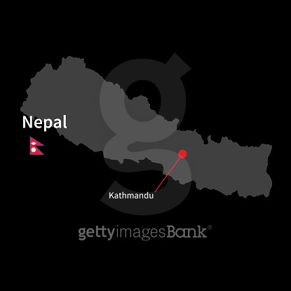 Detailed map of Nepal and capital city Kathmandu with flag (468410642 ...