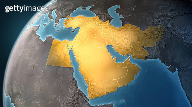 Map of Middle East: highlighted countries, looking west (498574172 ...