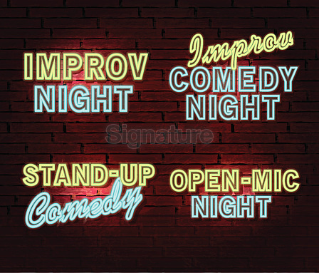Four Comedy Night neon signs set and brick wall 이미지 (465821328) - 게티이미지뱅크