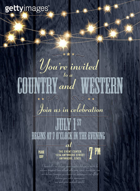 Country and western invitation design template with string lights ...