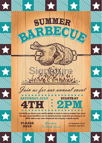 Summer bbq chicken rotisserie invitation design template (464993706 ...