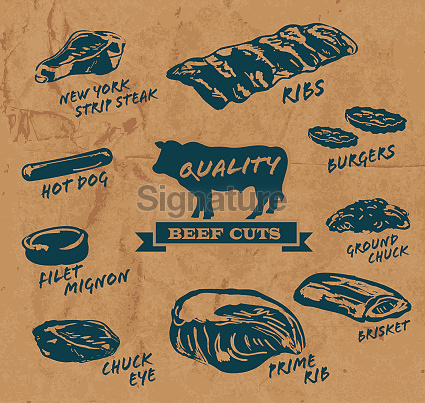 Beef cuts with text on paper background blue text 이미지 (533476405) - 게티이미지뱅크