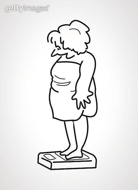 contour drawing full fat woman standing scales want weight diet 이미지 ...