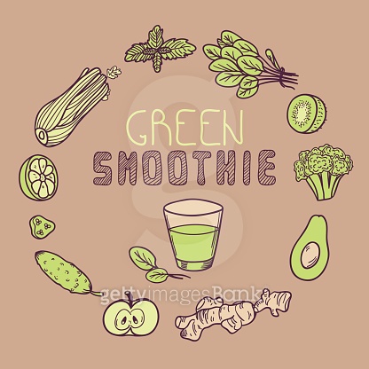 Green smoothie vector illustration. Background with vegetable frame ...