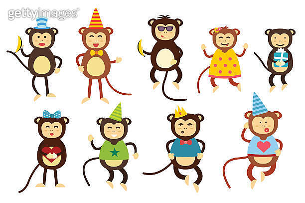Happy cartoon vector monkey dancing party birthday background ...