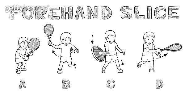 Tennis Motion Forehand Slice Boy Monochrome Vector Illustration ...
