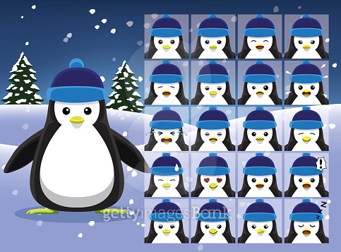 Christmas Penguin Cartoon Emotion faces Vector Illustration (499800496 ...