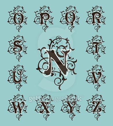 Vintage set capital letters, floral Monograms and beautiful filigree ...