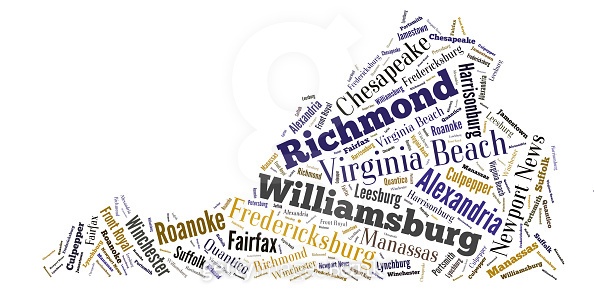 Word Cloud showing cities in Virginia 이미지 (493435456) - 게티이미지뱅크