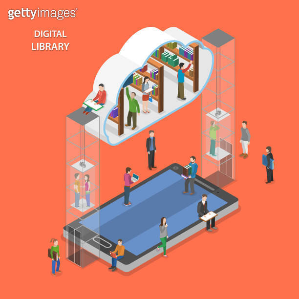 Digital library flat isometric vector concept. 이미지 (480746650) - 게티이미지뱅크