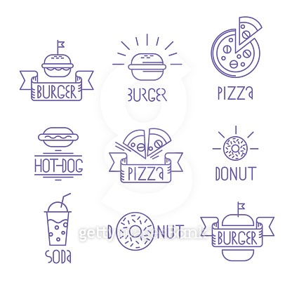 Vector fast food design elements. Linear style. Outline emblems ...