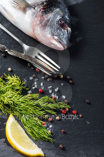Fresh whole sea fish with aromatic herbs, cooking concept 이미지 ...