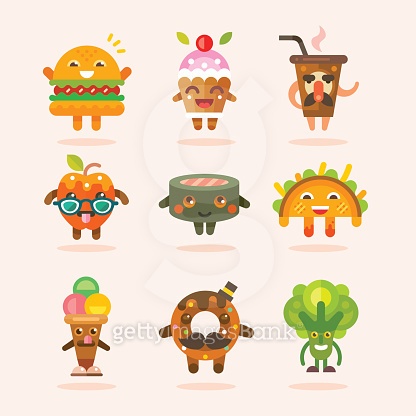 Nice and funny animated food set. 이미지 (496975110) - 게티이미지뱅크